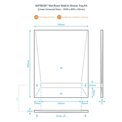 Wetbase® Linear Wet Room Shower Tray Kit Reversible Cover 1000 X 800mm