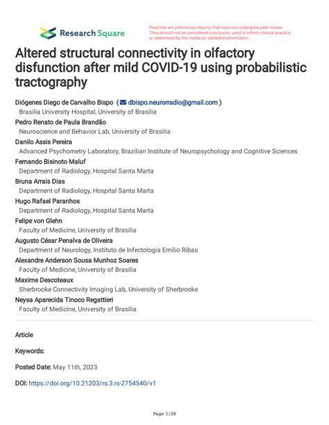 Pdf Altered Structural Connectivity In Olfactory Disfunction After