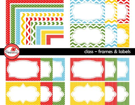 Class Frames And Labels Digital Clipart Pack 300 Dpi Red Green Yellow Blue Page Borders Digital