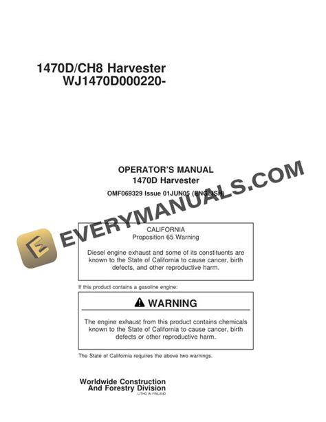 John Deere 1470d Ch8 Harvester Operator Manual Omf069329