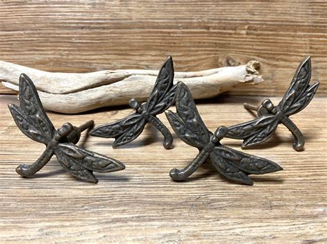 Set Of 4 Dragonfly Knobs Cabinet Knob Lighting Bug Dragon Fly Drawer Pull Cast Iron Knob