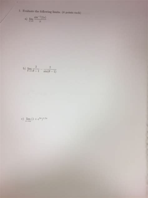 solved 1 evaluate the following limits 4 points each