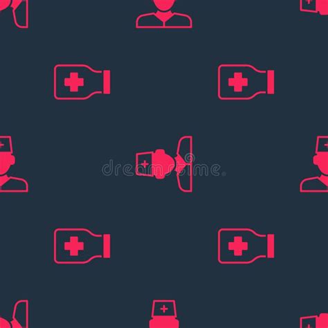Set Sedative Pills And Male Doctor On Seamless Pattern Vector Stock