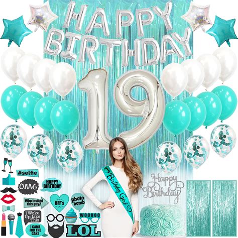19th Birthday Decorations Party Supplies Teal Green Decorations 19th