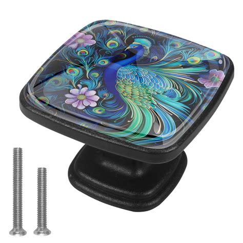 4 Pcs Cabinet Handle Drawer Pulls Peacock Knobs With Screws Square Furniture Office Cabinet Knob