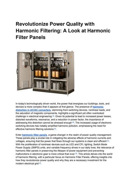 Revolutionize Power Quality With Harmonic Filtering A Look At Harmonic