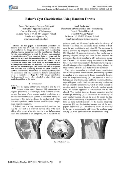 Pdf Bakers Cyst Classification Using Random Forests