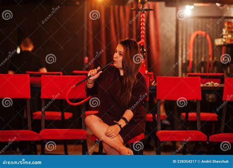 Asian Girl Smoke Hookah At Lounge Bar Stock Image Image Of Asian