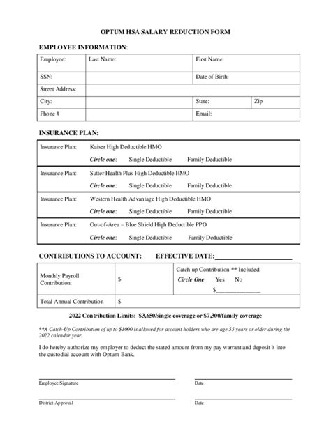 Fillable Online Optum Hsa Salary Reduction Form Employee Information Fax Email Print Pdffiller