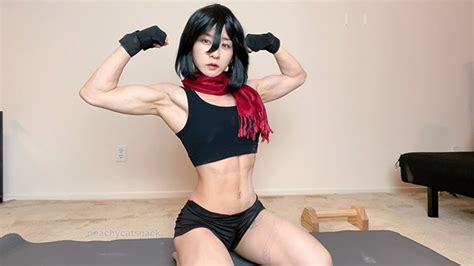 Ripped Mikasa Ackerman Flexes Her Muscles And Does Push Ups And Sit Ups