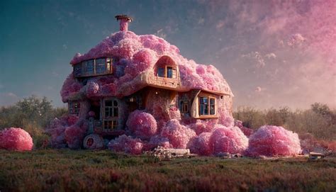 Premium Ai Image A House With Pink Cotton Candy On The Roof
