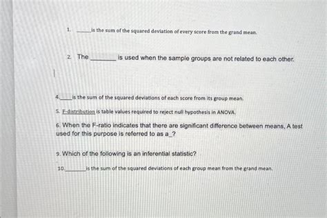 Solved 1 Is The Sum Of The Squared Deviation Of Every Score