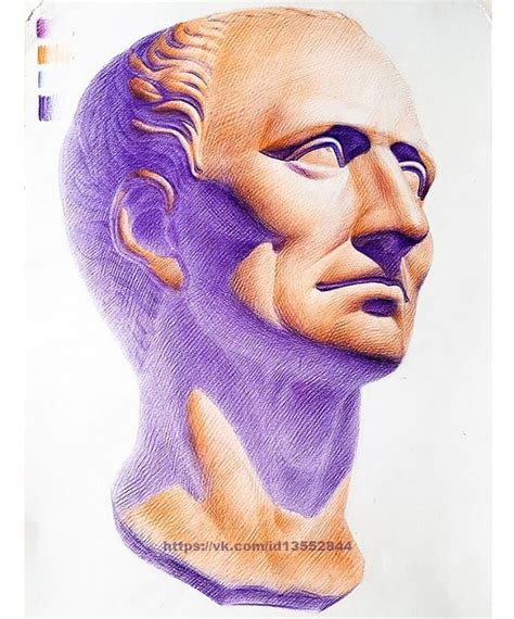 Pencil Color Rendering Slightly Turned Head Drawing Hatching Drawing