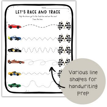 Race Car Tracing Sheet For Preschool And Kindergarten Race Car Activities