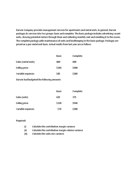 Week 2 Acct 3039 Contribution Margin Variance Pdf