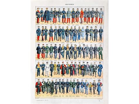 1930 Uniforms Vintage Illustrated Poster War Antique Print Original
