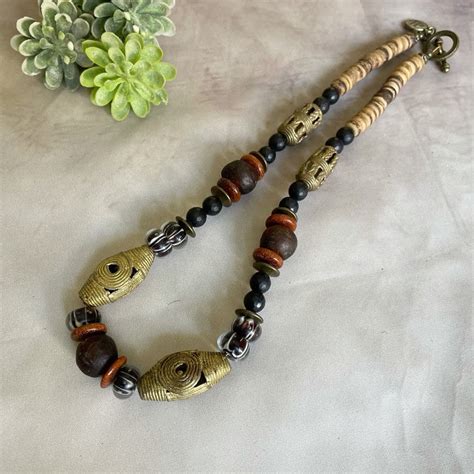 Brown Statement Necklace For Woman Ethnic Beaded Necklace Multi Bead