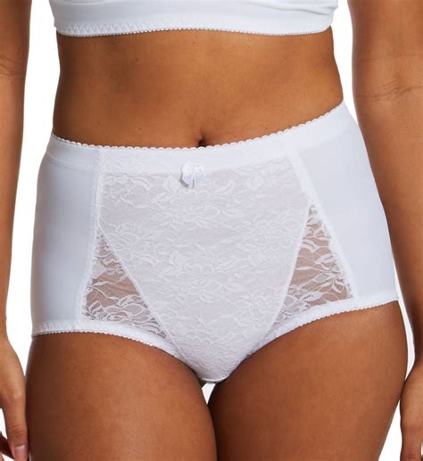 Womens Rhonda Shear 3999 Pin Up Lace Front Brief Panty White 3x
