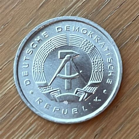 Hammer Compass Corn Wreath 5 Pfennig Communist East Germany Authenti