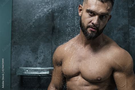 Sexy Muscular Man With Naked Torso In Shower Bodybuilder Mature