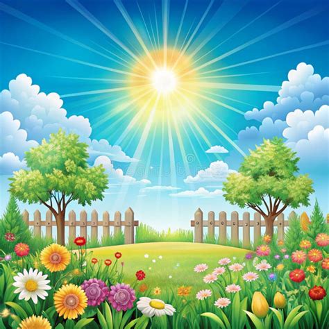 Garden Sunny Sky Vector Clipart For Bright And Cheerful Nature Inspired