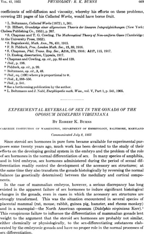 Experimental Reversal Of Sex In The Gon Ads Of The Opossum Didelphis