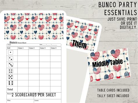 Fourth Of July Themed Bunko Usa Flag America Red White Blue Bunco Party Essentials Score Sheets