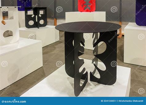 Black Iron Coffee Table With Three Flat Legs Stock Image Image Of