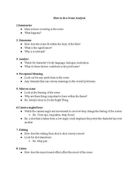 How To Do A Scene Analysis How To Do A Scene Analysis 1 Main Actions