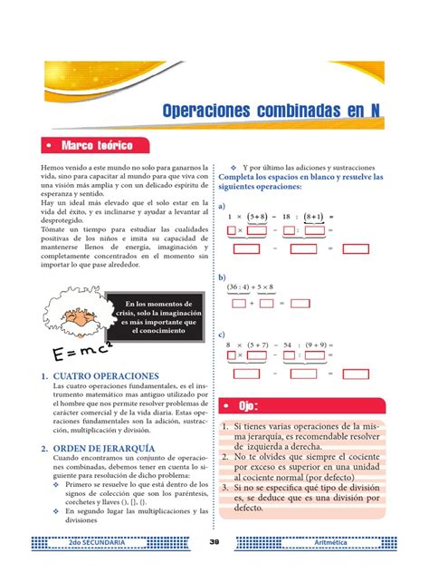 03 Operaciones Combinadas En N Pdf Números Enseñanza De Matemática