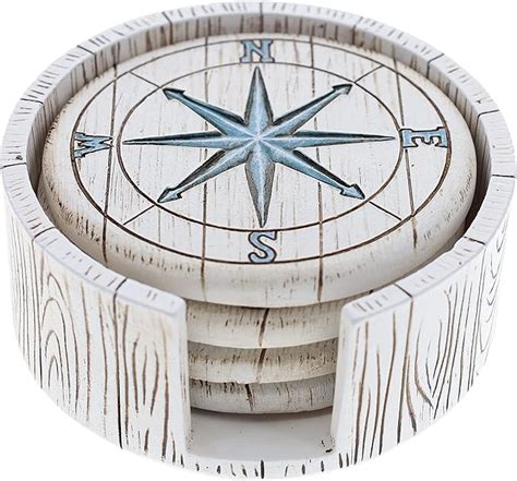 Compass Rose Coaster Set Nautical Ocean Beach Boat Coastal Decor Rustic