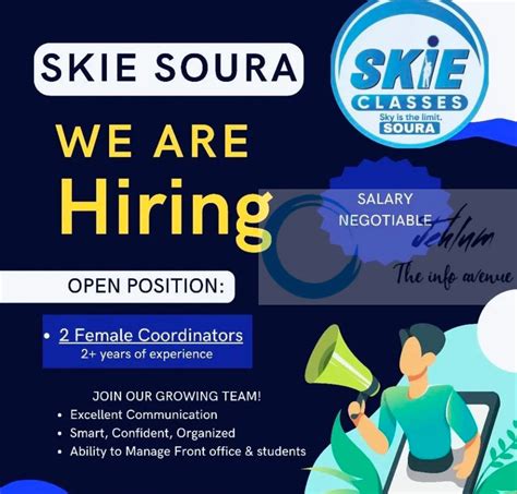 Skie Classes Srinagar Female Coordinators Job Opportunities 2025