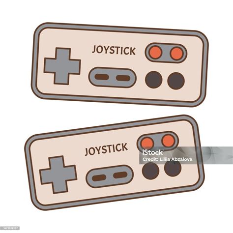 흰색 배경에 격리된 구식 게임패드 복고풍 게임 콘솔용 아날로그 조이스틱 1990 1999 년에 대한 스톡 벡터 아트 및 기타 이미지 1990 1999 년 Brand