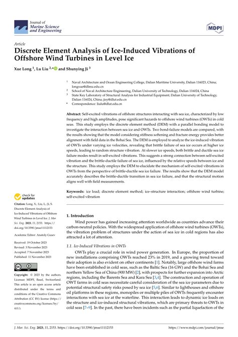 Pdf Discrete Element Analysis Of Ice Induced Vibrations Of Offshore Wind Turbines In Level Ice