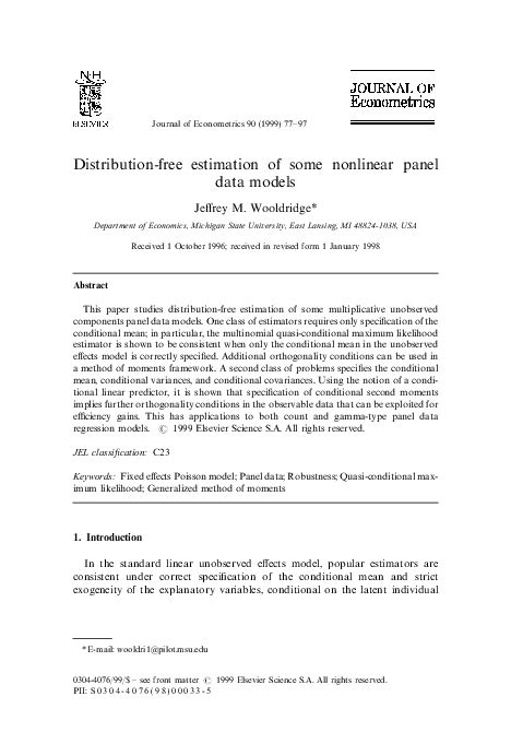 Pdf Distribution Free Estimation Of Some Nonlinear Panel Data Models