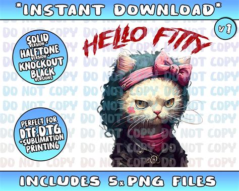 Hello Fitty Funny Cat Kitty Horror Movies Cute Halloween Etsy