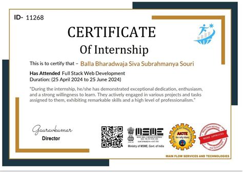 Finished Full Stack Web Development At Main Flow Balla Bharadwaj