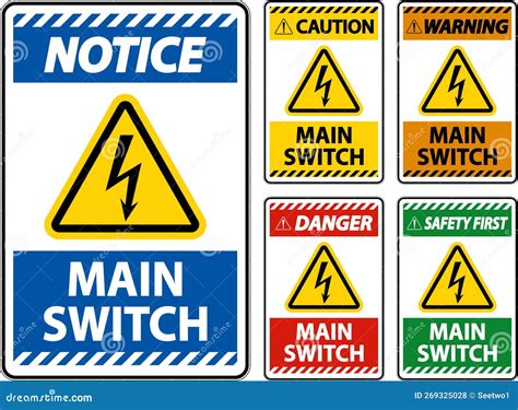 Danger Main Switch Sign On White Background Vector Illustration 269414358