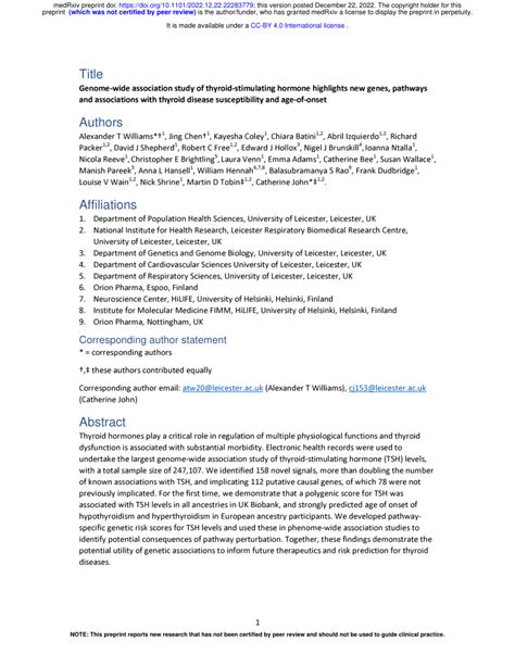 Pdf Genome Wide Association Study Of Thyroid Stimulating Hormone