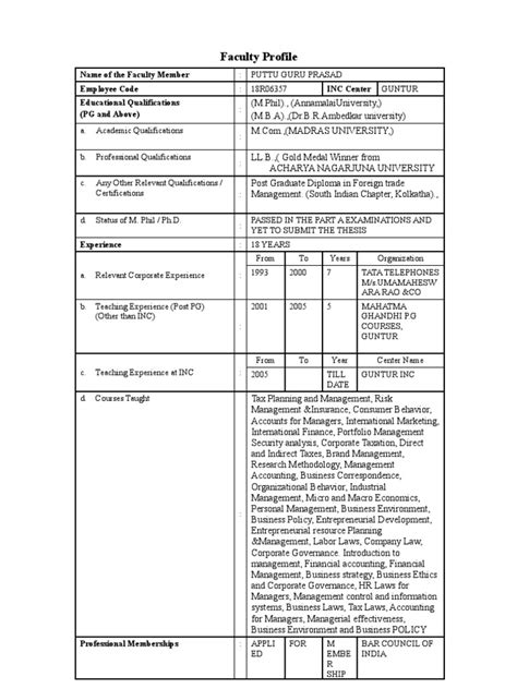 Prasads Faculty Profile And Age Pdf Doctor Of Philosophy Business