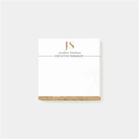 Elegant Classy White And Gold Personalized Monogram Post It Notes Zazzle