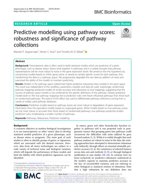 Pdf Predictive Modelling Using Pathway Scores Robustness And Significance Of Pathway Collections