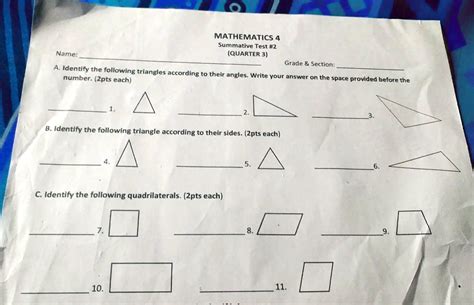Mathematics 4 Summative Test 2 Name Quarter 3 Grade Section