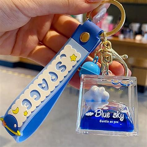 Liquid Floating Keychain Acrylic Square Floating Liquid Clouds Keychains Keychain Toys Backpack