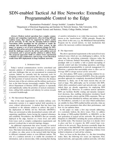 Sdn Enabled Tactical Ad Hoc Networks Extending Programmable Control To