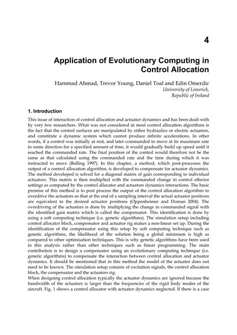 Pdf Application Of Evolutionary Computing In Control Allocation