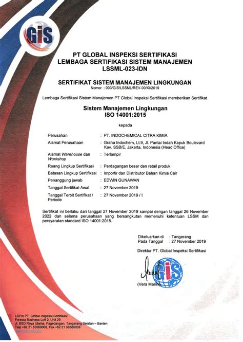 Award And Certificate Pt Indochemical Citra Kimia