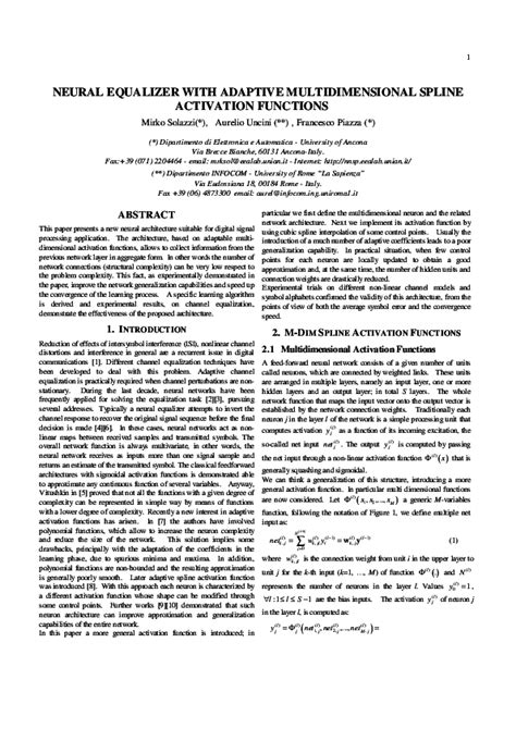 pdf neural equalizer with adaptive multidimensional spline activation