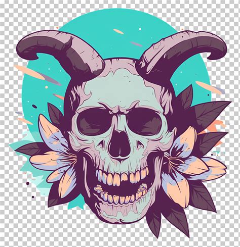 Chicano Tattoo Skull With Horns And Flowers Png Clipart Art