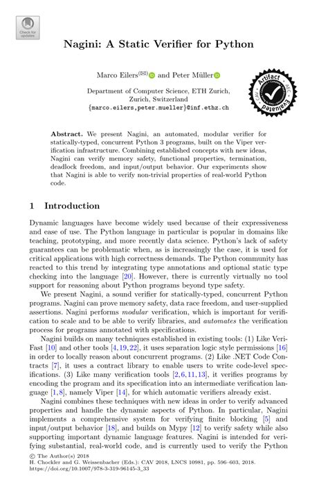 Pdf Nagini A Static Verifier For Python 30th International